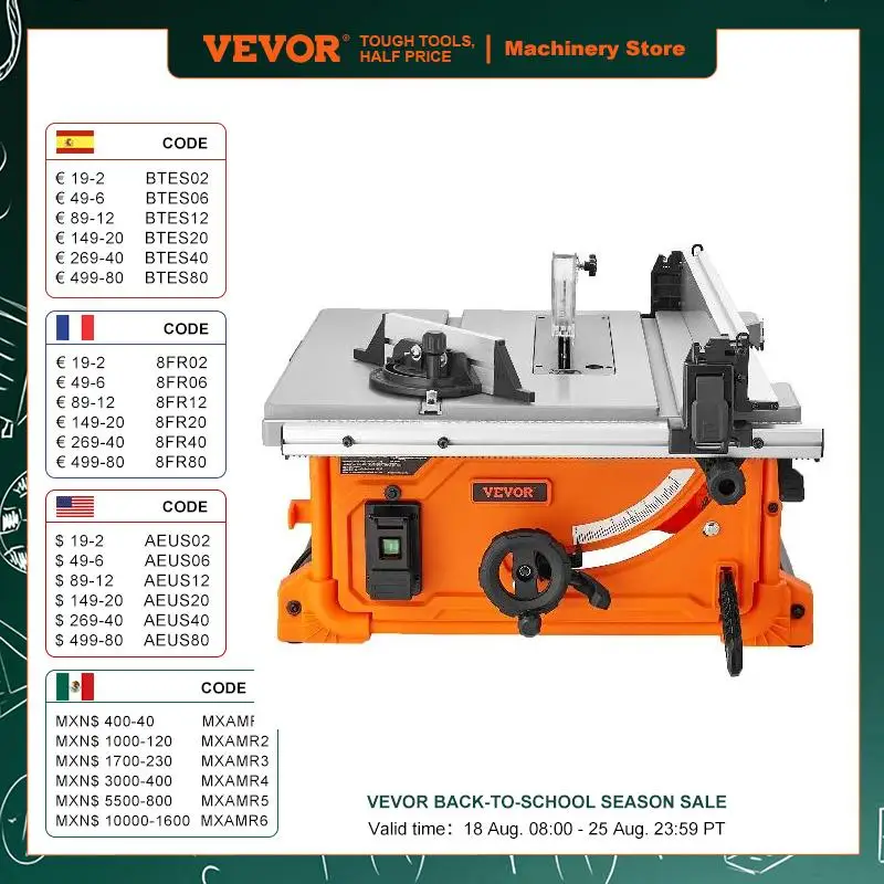 VEVOR-Table-Saw-10-inch-8-Amp-25-in-Max-Rip-Capacity-40T-Blade-Portable ...
