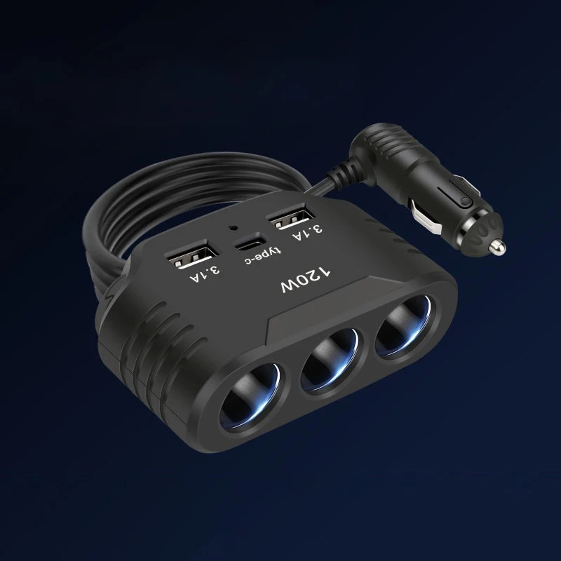 3 Socket Car Cigarette Lighter Splitter Dual USB LED Car Fast Charger ...