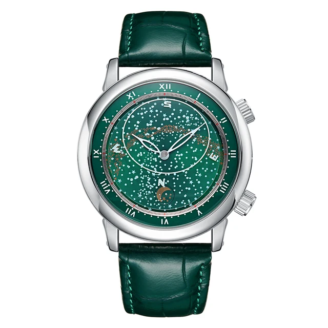 Men Automatic Self Wind Mechanical Rose Gold Black Blue Green Leather ...