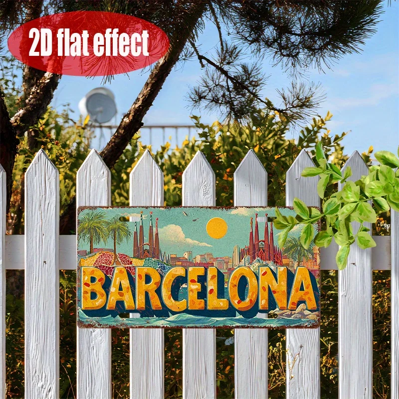 2D Flat, 1pc Vintage Metal License Plate Frame -Barcelona Landmarks ...