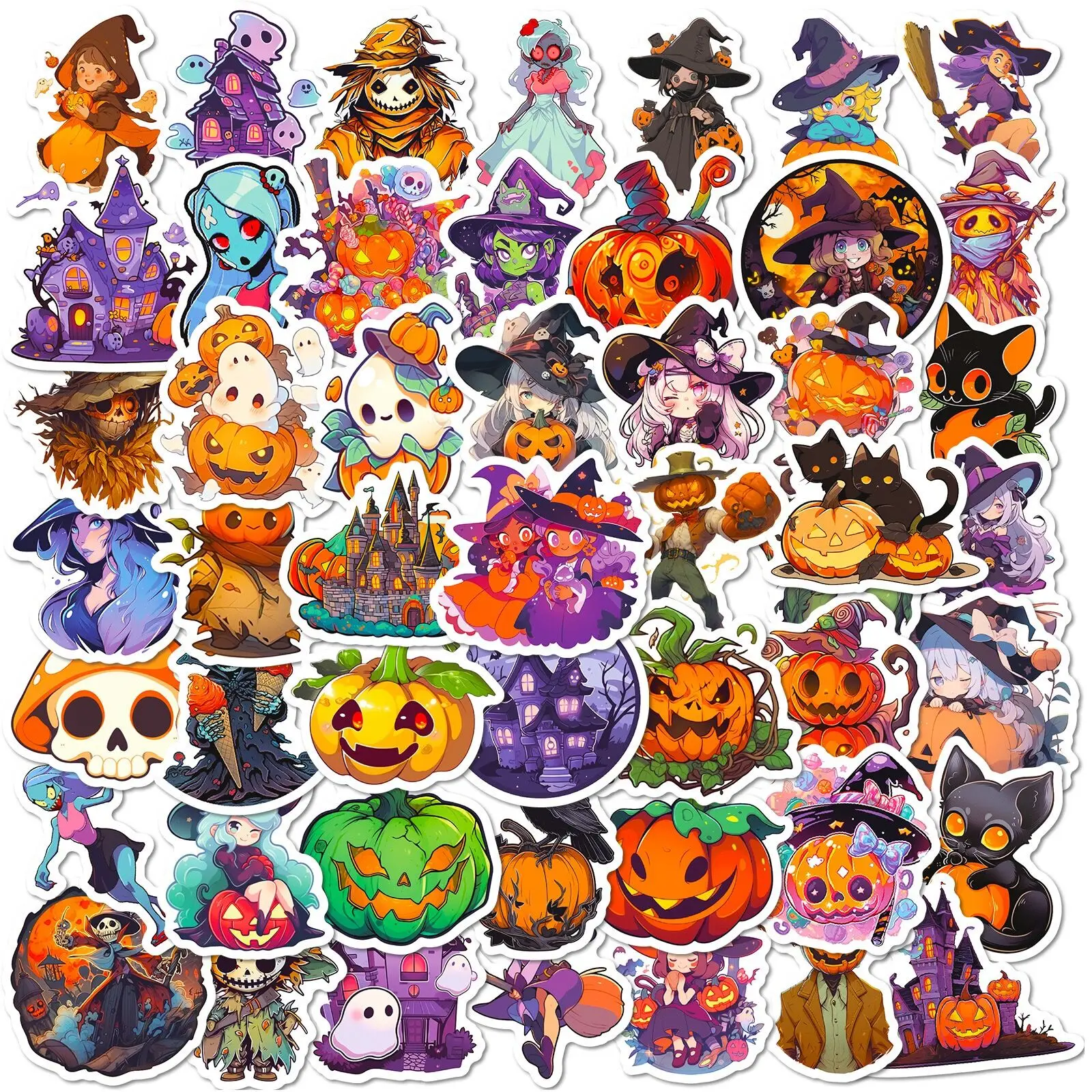 10-50-100pcs-Cool-Halloween-Witch-Ghost-Skull-Stickers-Funny-Horror ...
