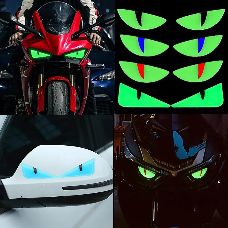 1 Pair New Motorcycle Headlight Luminous Stickers Devil Eye Dazzle ...