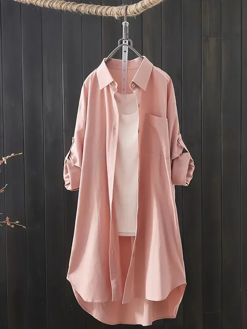 Women-s-Plus-Size-1XL-5XL-Casual-Solid-Color-Button-Up-Blouse-Ladies ...