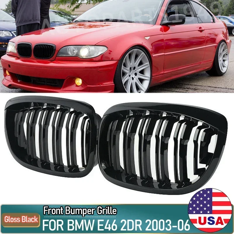 Car-Kidney-Grill-Front-Bumper-2-Slat-Line-Gloss-Black-Racing-Grill-for ...