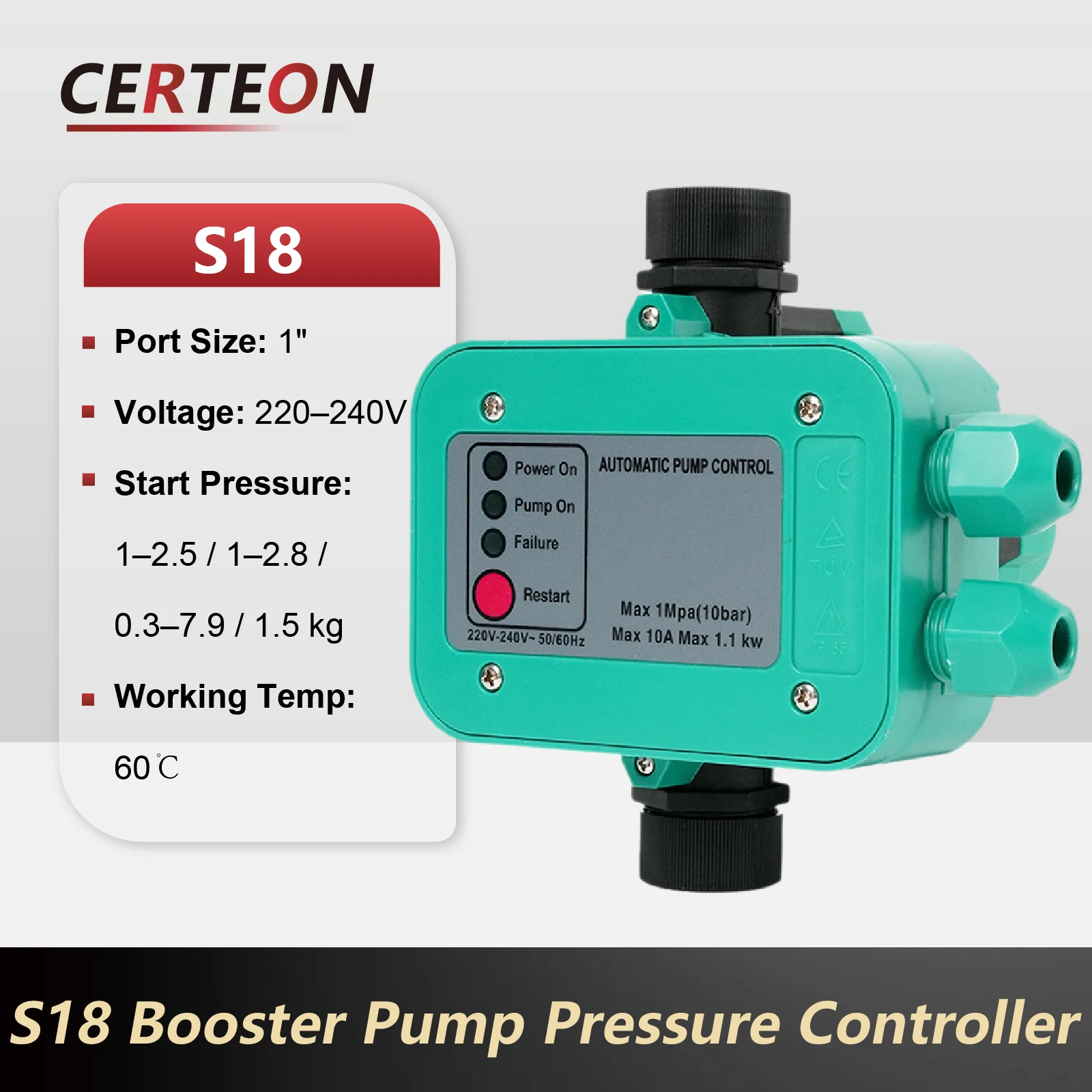 S18 Smart Water Pump Pressure Controller 220‑240V Automatic Booster ...