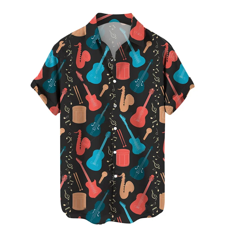 Music Guitar Pattern Hawaiian Shirts For Men Musical Instrument 3D ...