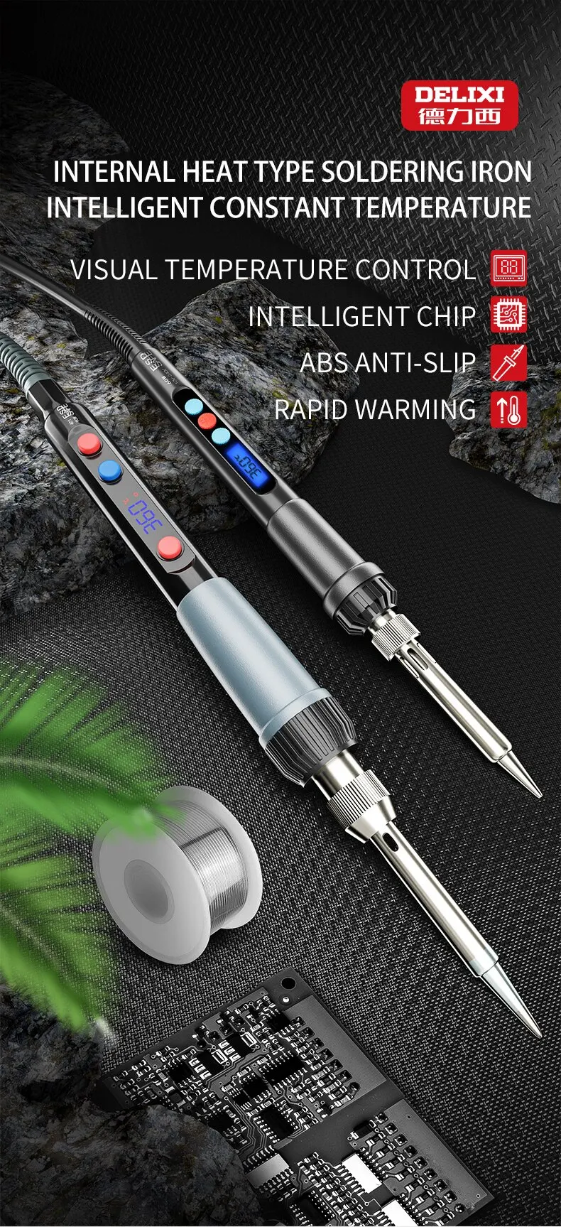 Kit de fer à souder électrique 60W, outil de soudage numérique à température réglable, étain de ...