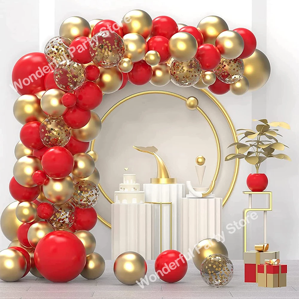 1Set-Red-Balloon-Arch-Kit-Garland-Metallic-Gold-Confetti-Latex-Balloons ...