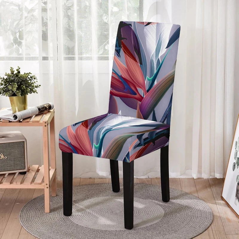 New Elastic Dining Chair Cover Strech Leaf Print Chair Slipcover Seat ...