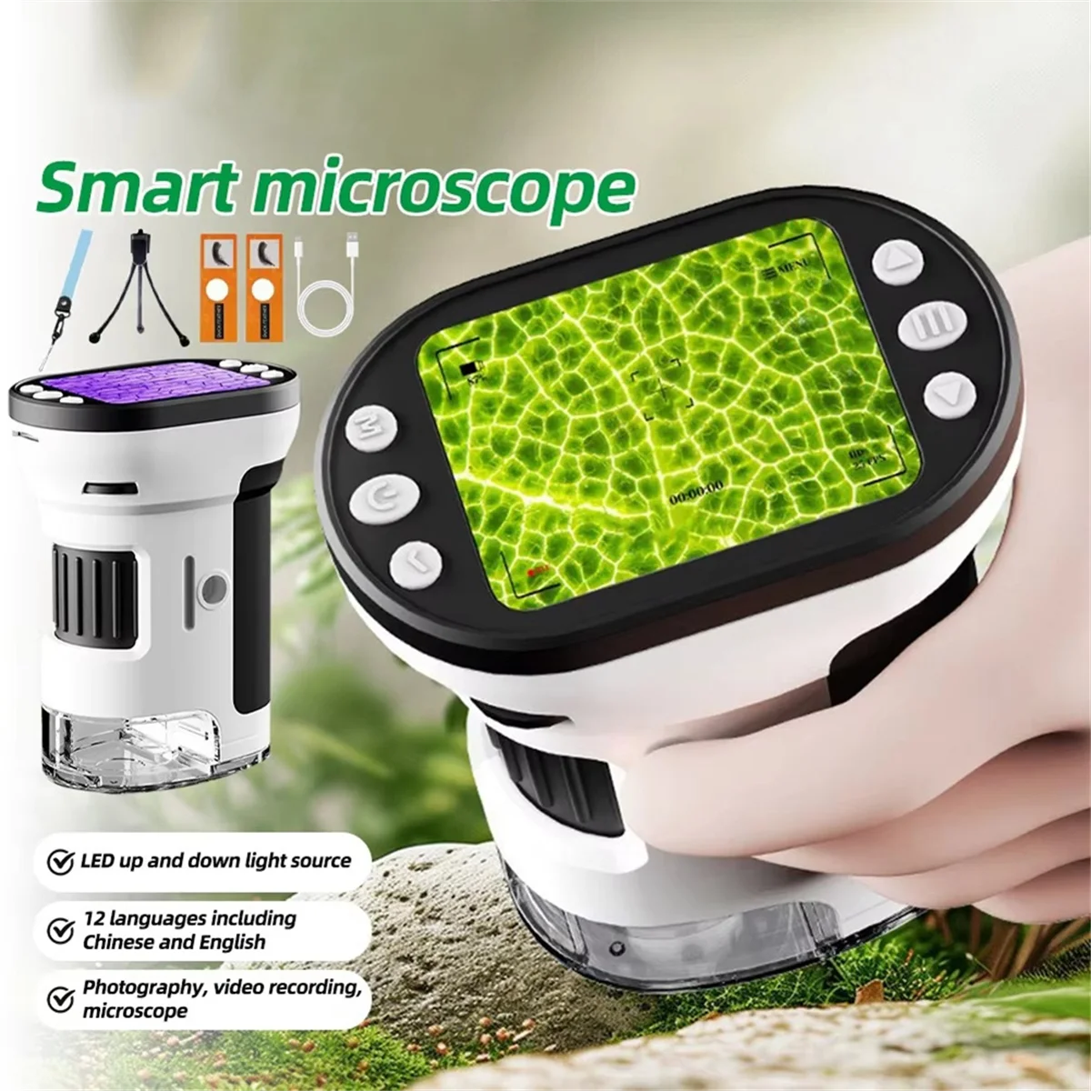 A61KK 1000X Handheld Microscope for Kids 4K 2.0In Screen Rechargeable ...