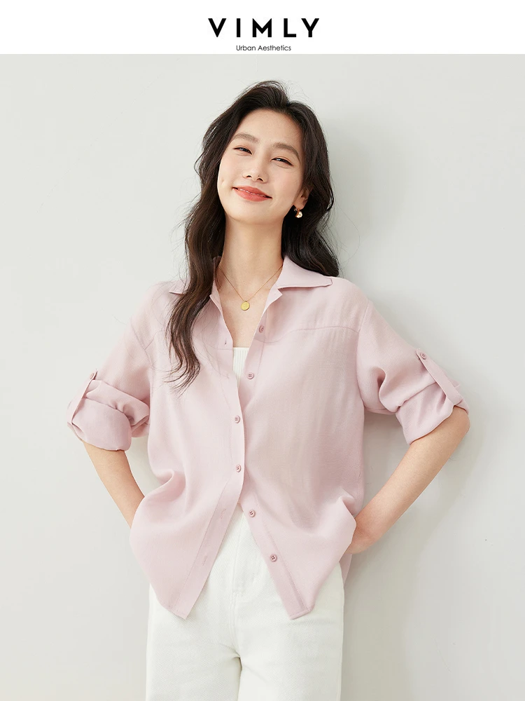 Vimly-Pink-Spring-Lapel-Thin-Chiffon-Shirt-2024-New-Split-Button-Up ...