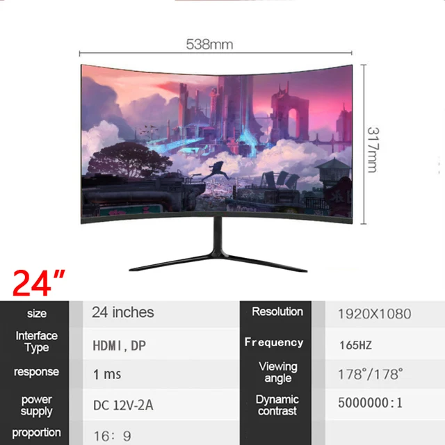 24 inch 144hz Monitors Gamer 1K HD Gaming Monitor PC LCD Curved Monitor ...