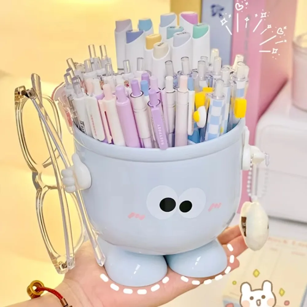 Cartoon Big Eyes Pencil Holder with Hook Table Cute Stationery Storage ...