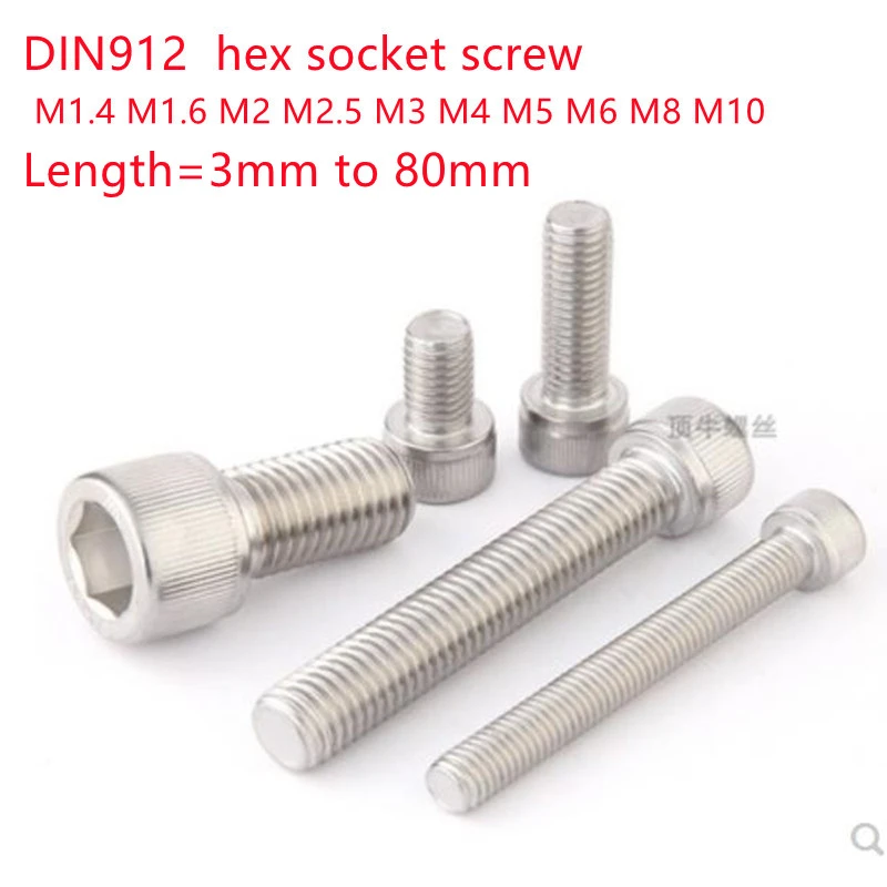 5-50pcs Din912 304ss Allen Cap Head Screw M1.6 M2 M2.5 M3 M4 M5 M6 M8 Stainless Steel 304 ...