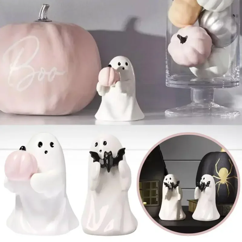 Halloween Ghost Hugging Pumpkin Statue Cute Mini Cuddle Ghost Pumpkin ...
