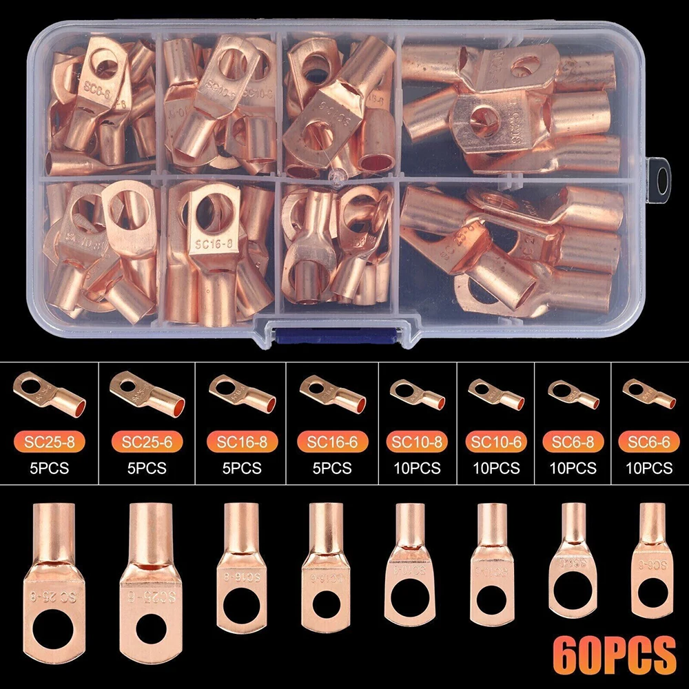 60 piece SC6-25 copper wire lug battery cable terminal connector ...