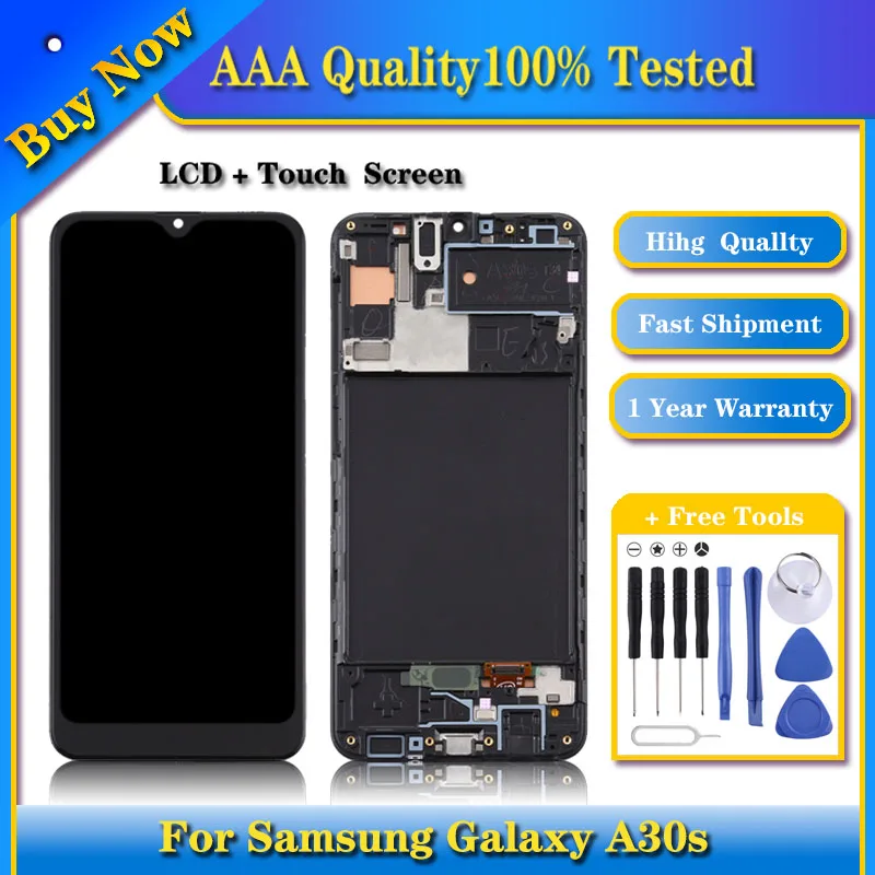 Pantalla LCD OLED 100% probada para Samsung Galaxy A30s, montaje completo de digitalizador con ...