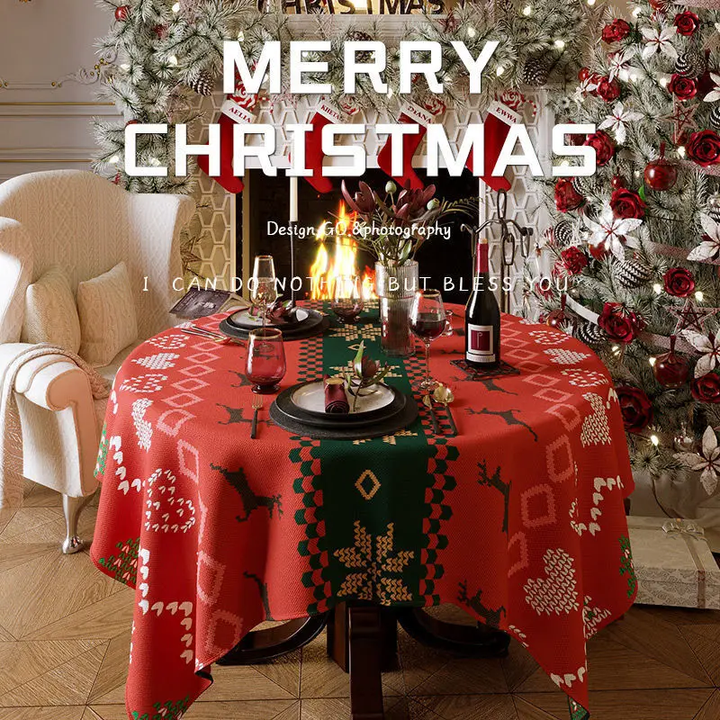 Nappe de Noël ronde et carrée, thé du Nouvel An, décoration de table ...