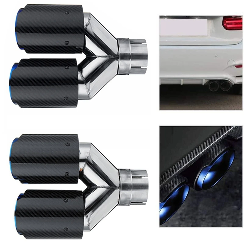 2pcs-Universal-Car-Carbon-Fiber-Muffler-Tip-Y-Shape-Double-Exit-Exhaust ...