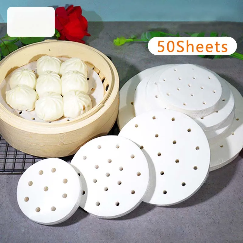50-PCS-Perforated-Parchment-Round-Steamer-Paper-Liners-Suitable-for-Air ...