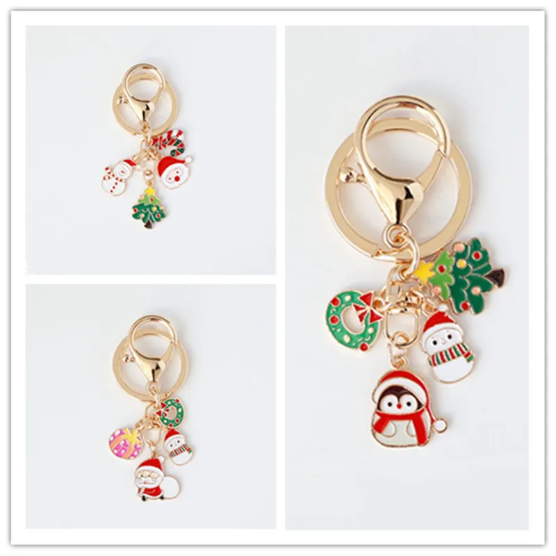 Cute Cartoon Christmas Keychain Enamel Santa Claus Bell Snowman Pendant ...