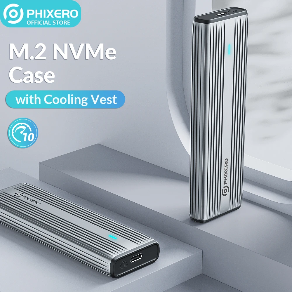 PHIXERO Dual Protocol M.2 NGFF NVMe Enclosure External SSD Case USB 3.2 Type C Hard Drive Disk ...