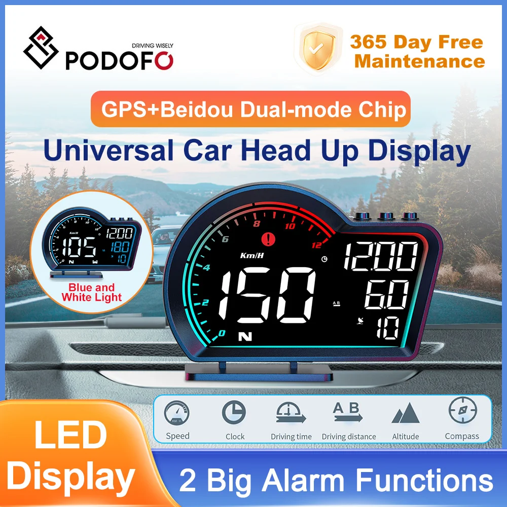 Podofo-Car-GPS-Head-Up-Display-Car-HUD-Universal-Speedometer-Mileage ...