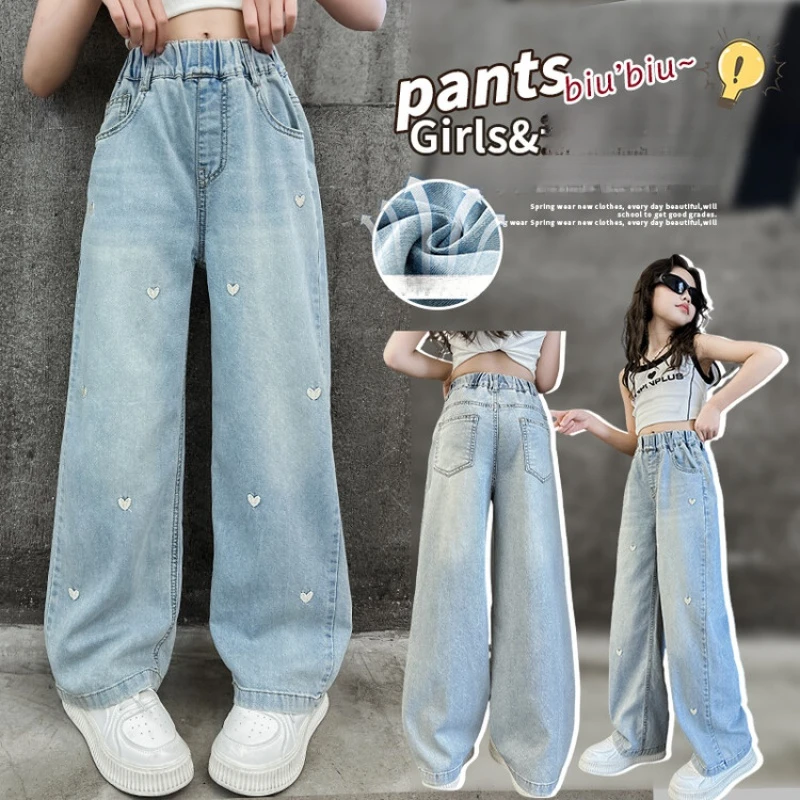 2024-Fashion-Kids-Girls-Jeans-Wide-Leg-Love-Heart-Denim-Long-Pants ...