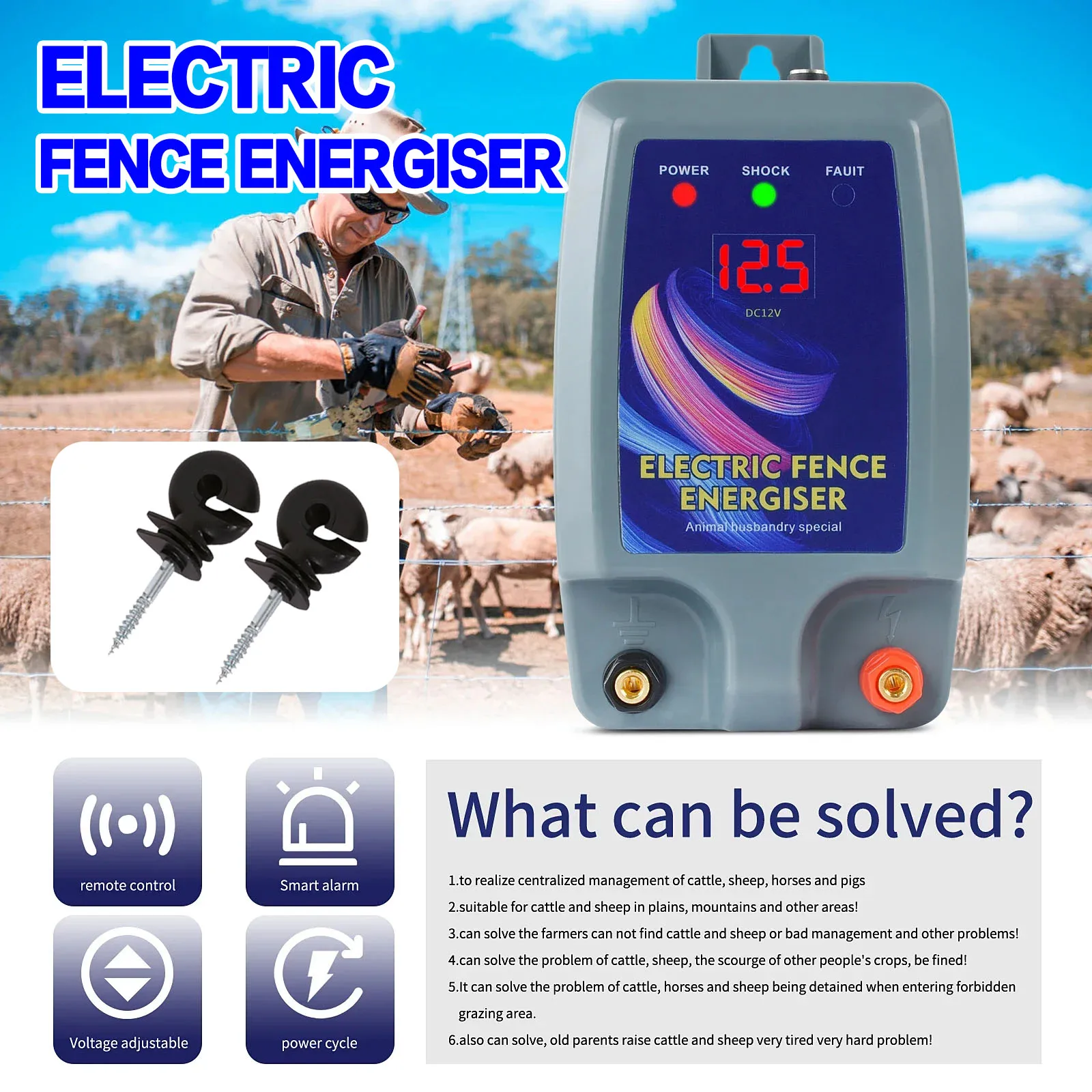 Electric-Pet-Fence-12V-Impulse-Gizer-Millenium-10KM-Digital-Display ...