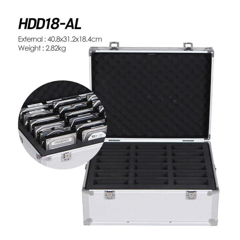 HDD18-AL 40.8x31.2x18.4cm Professional Aluminum HDD Storage Case ...