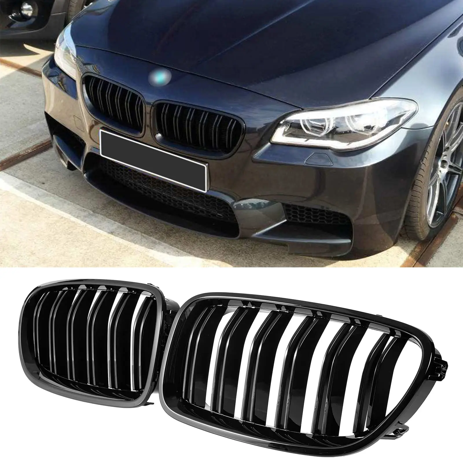 F10 Glossy Black Front Kidney Double Slat Grill Grille For BMW 5 Series ...