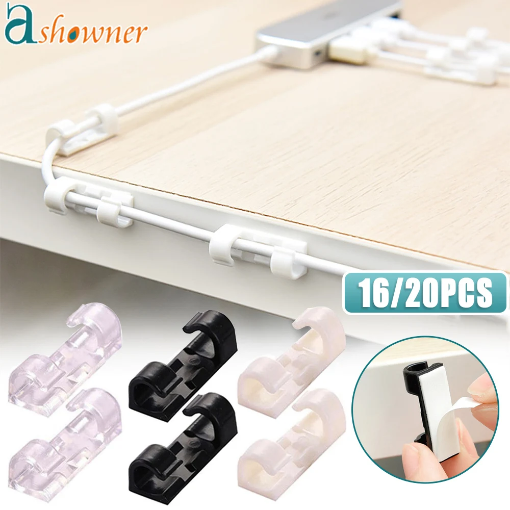 16-20PCS-Cable-Clips-Organizer-Drop-Wire-Holder-Cord-Management-Self ...