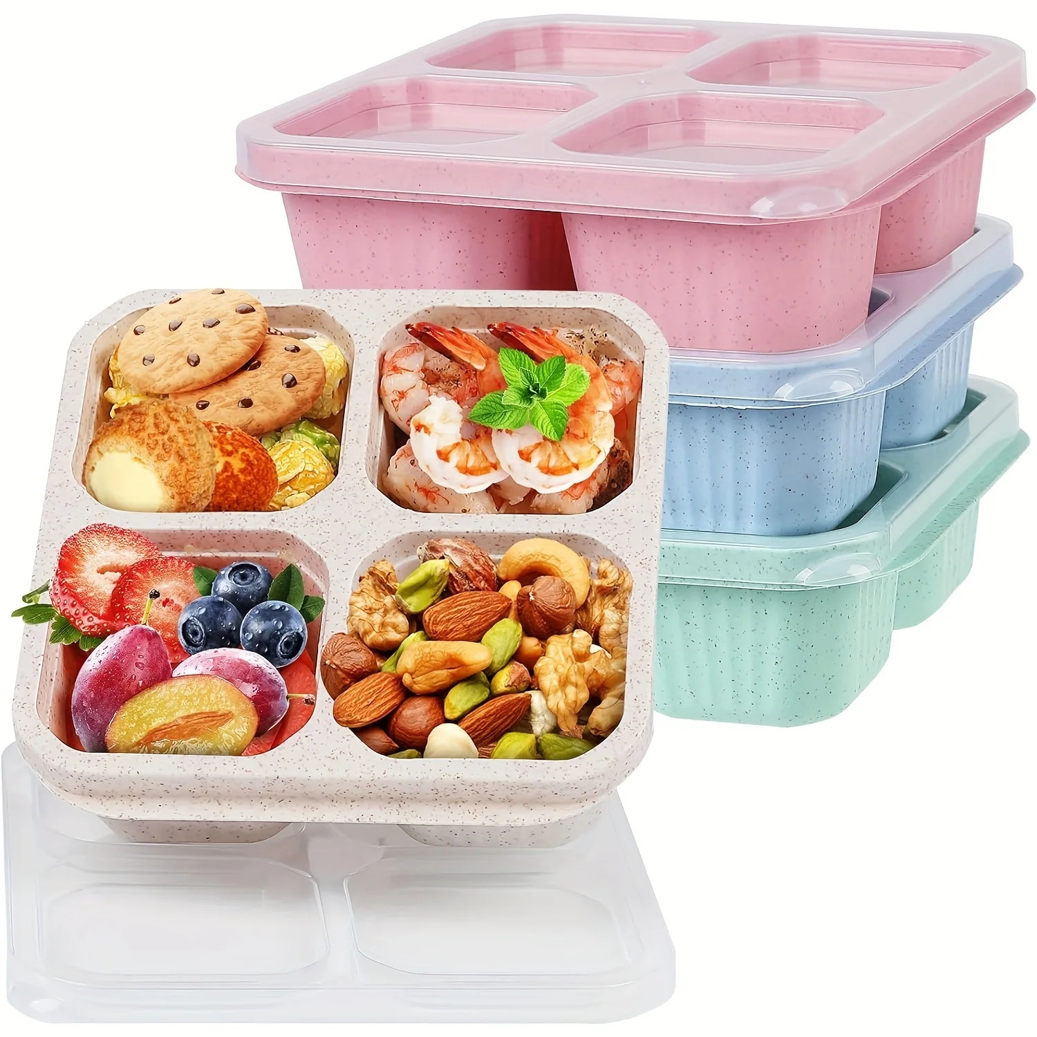 Snack-Containers-4-Compartments-Bento-Snack-Box-Reusable-Meal-Prep ...