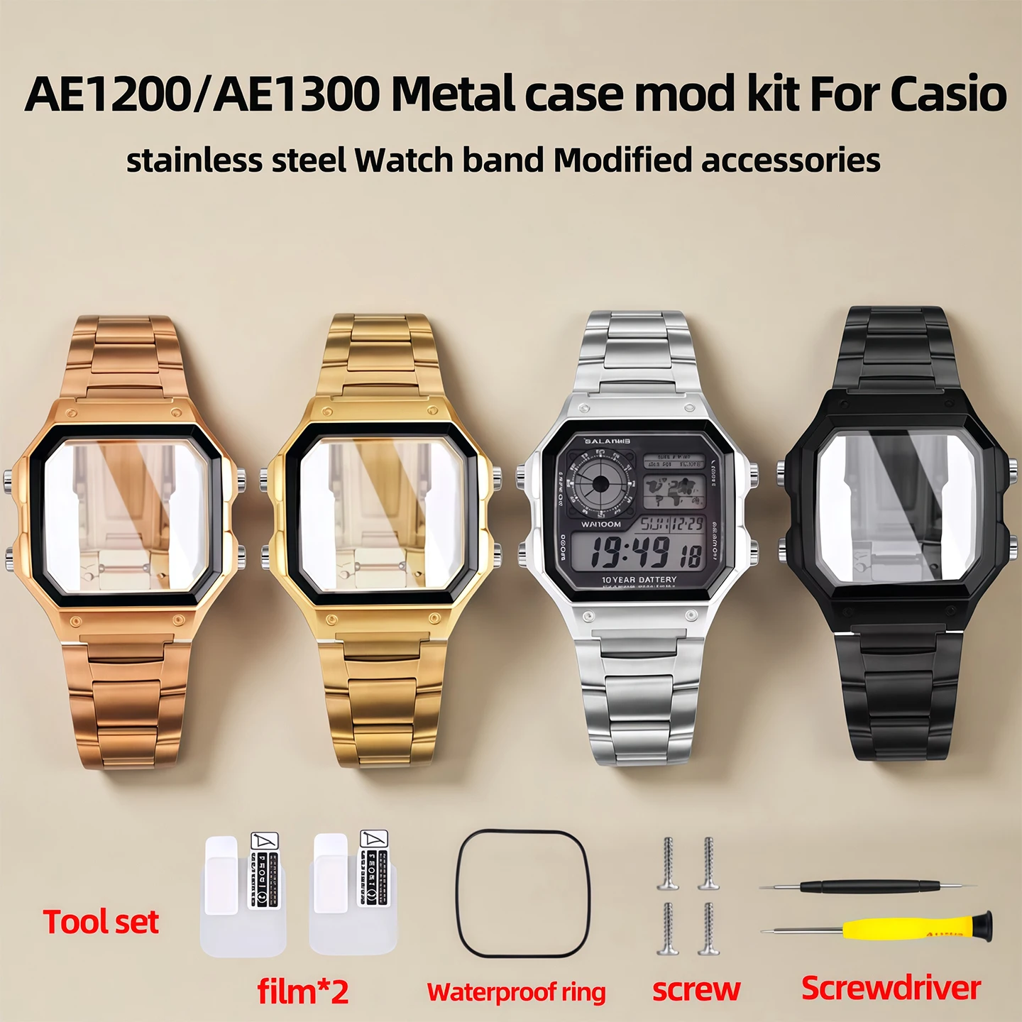 Metal Mod Kit Fit For Casio AE1200 AE1300 3299 Stainless Steel Case ...