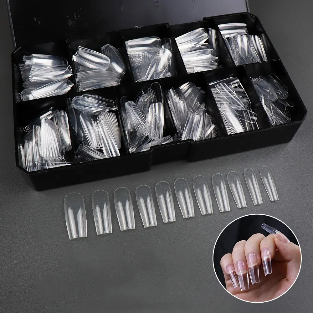 550PCS-Nail-Tips-Set-Clear-Long-False-Acrylic-Extension-Full-Cover-Nail ...