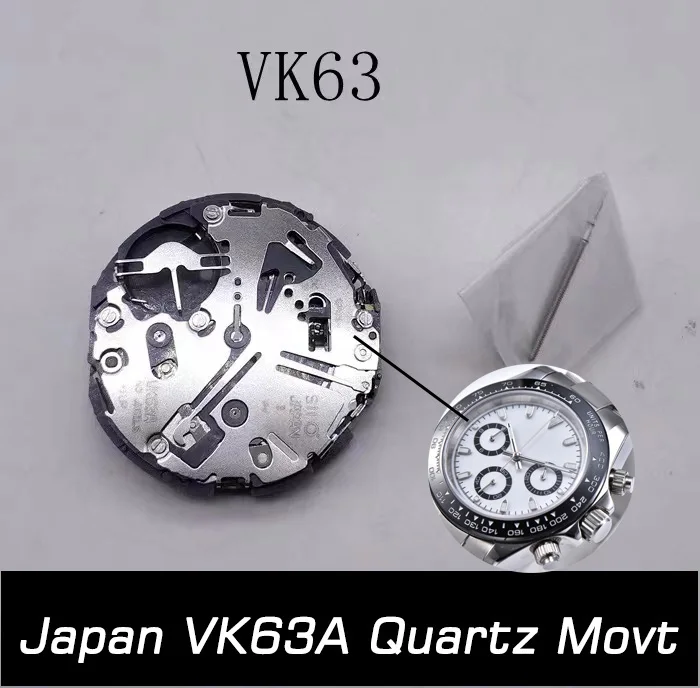 프리미엄 일본 VK63 VK63A 쿼츠 무브먼트 크로노 그래프 24 시간 교체, 시계 싱글 캘린더 보석 0 개
