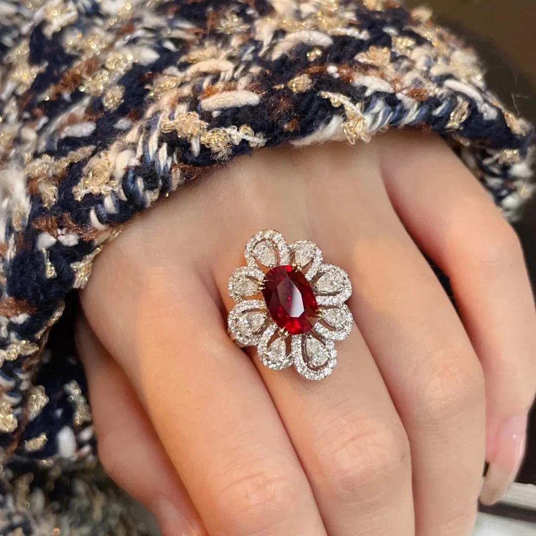 Flower Ruby Diamond Ring 925 Sterling Silver Party Wedding Band Rings ...