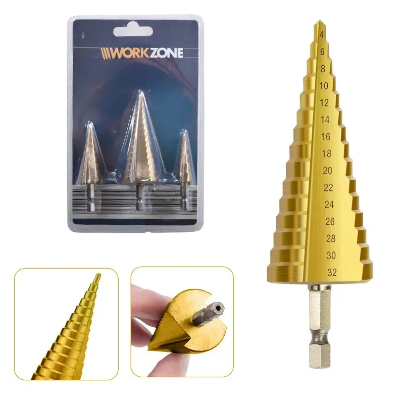 6-cavity-Stair-Drill-Bit-Hex-Handle-Straight-Groove-Step-Drill-Workzone ...
