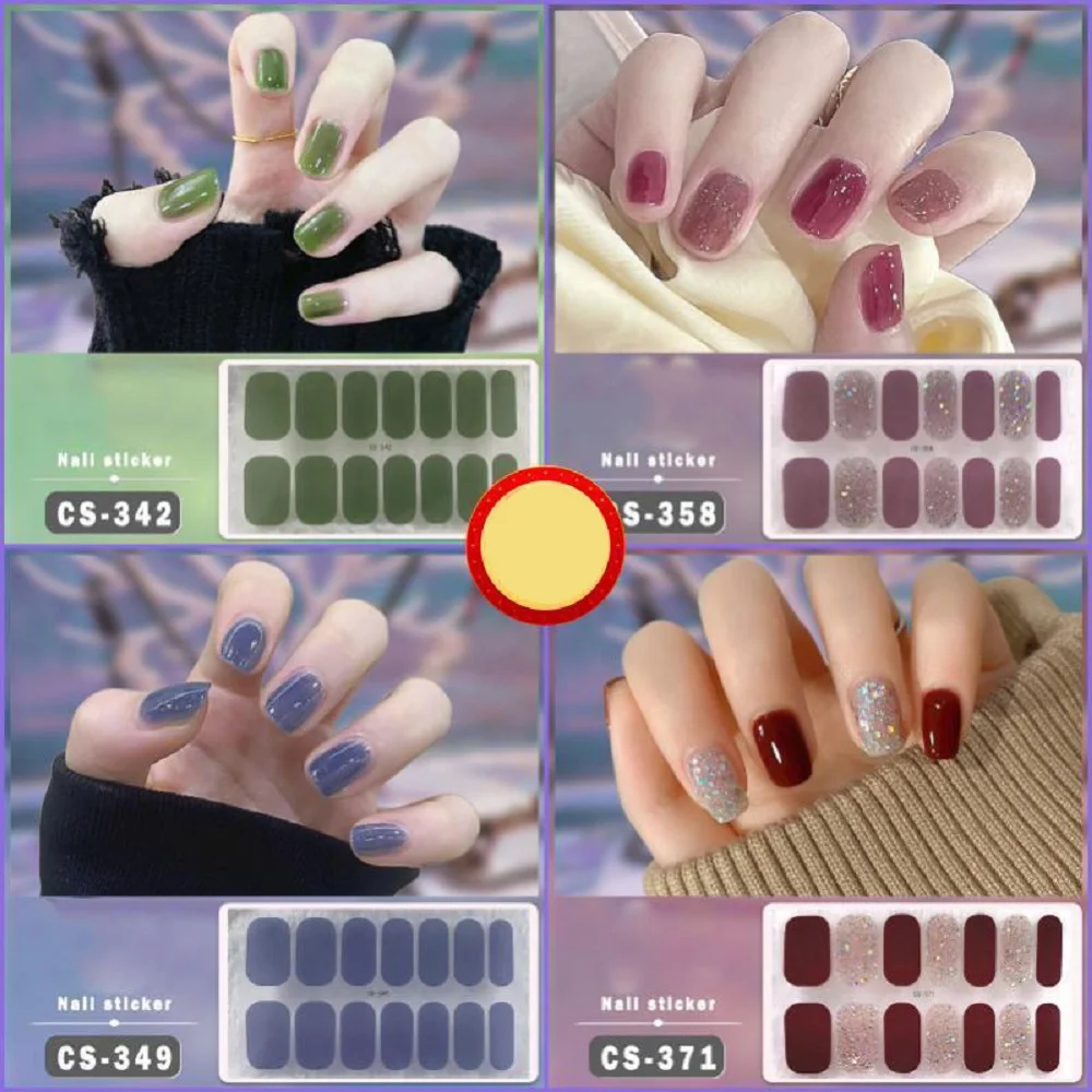 Self-Adhesive Nails Art Stickers Fashion Solid Color Manicure Decal UV ...
