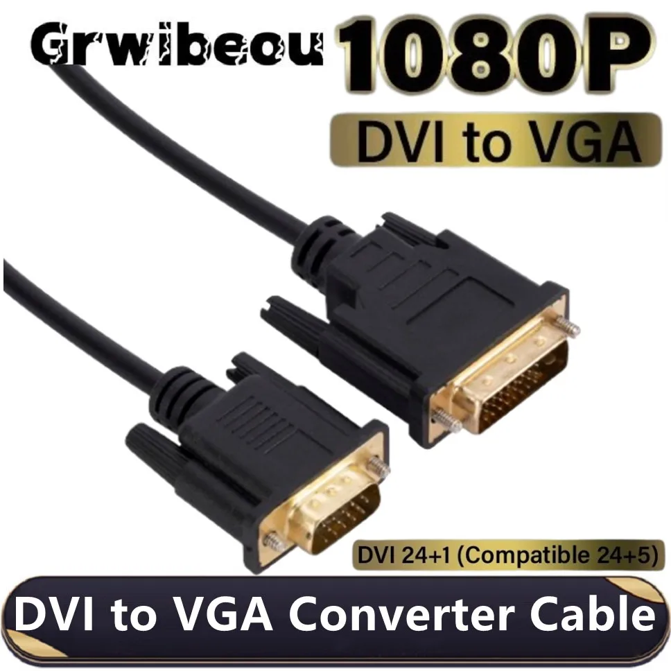 1080P DVI-D DVI To VGA Adapter Video Cable Converter 24+1 25Pin DVI to ...