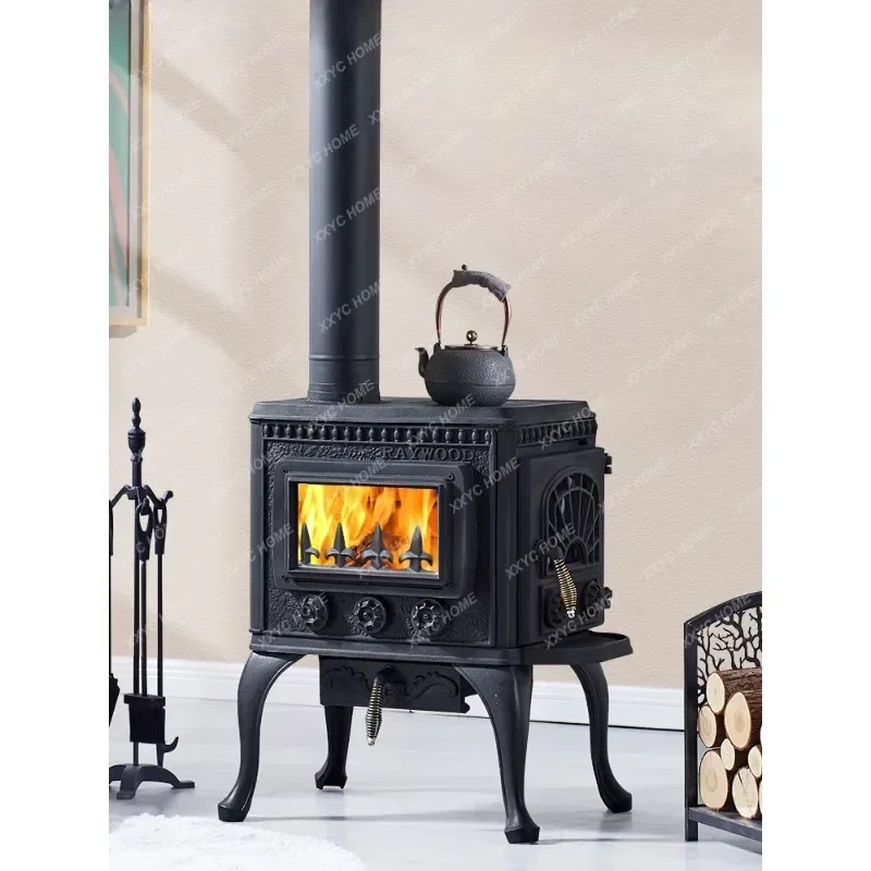 Wood-Burning-Cast-Iron-Fireplace-Real-Fire-Heating-Stove-Household ...