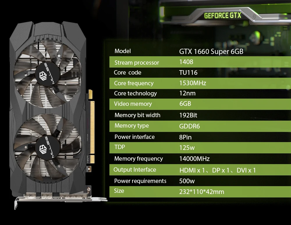 Игровой графический процессор MLLSE GTX 100% Super 1660Ti, 6 ГБ GDDR6 ...
