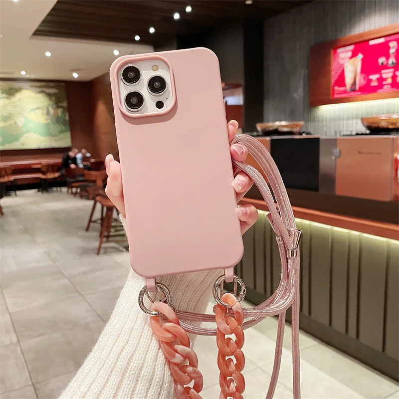 Marble Chain Crossbody Lanyard Strap Case For iPhone 14 13 12 Mini 11 Pro XS Max 7 8 Plus X XR ...