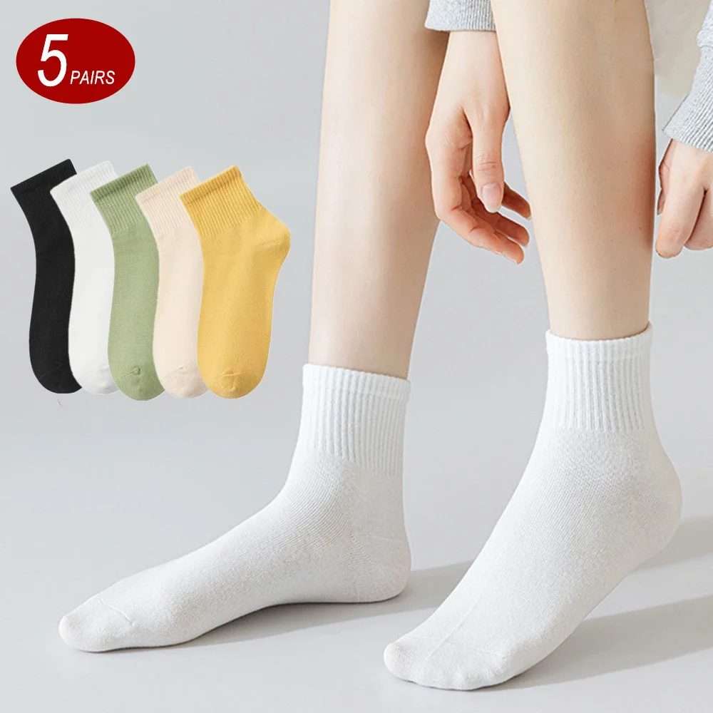 5 pares de calcetines de algodón de Color sólido para mujer, paquete ...