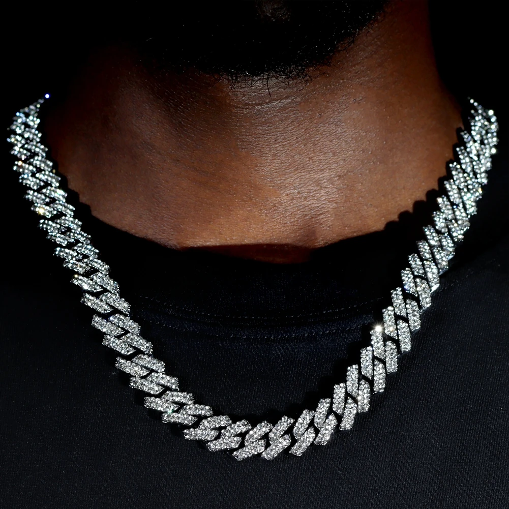 Hip Hop 14mm Gun Black Iced Out Prong Cuban Link Chain Necklace For Men ...