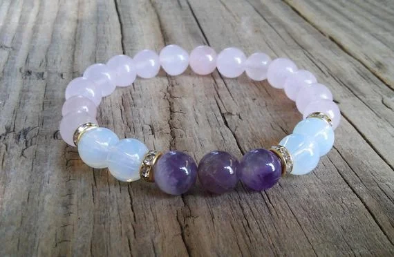Moonstone-amethyst-rose-quartz-gemstone-bracelet-rose-quartz-amethyst ...