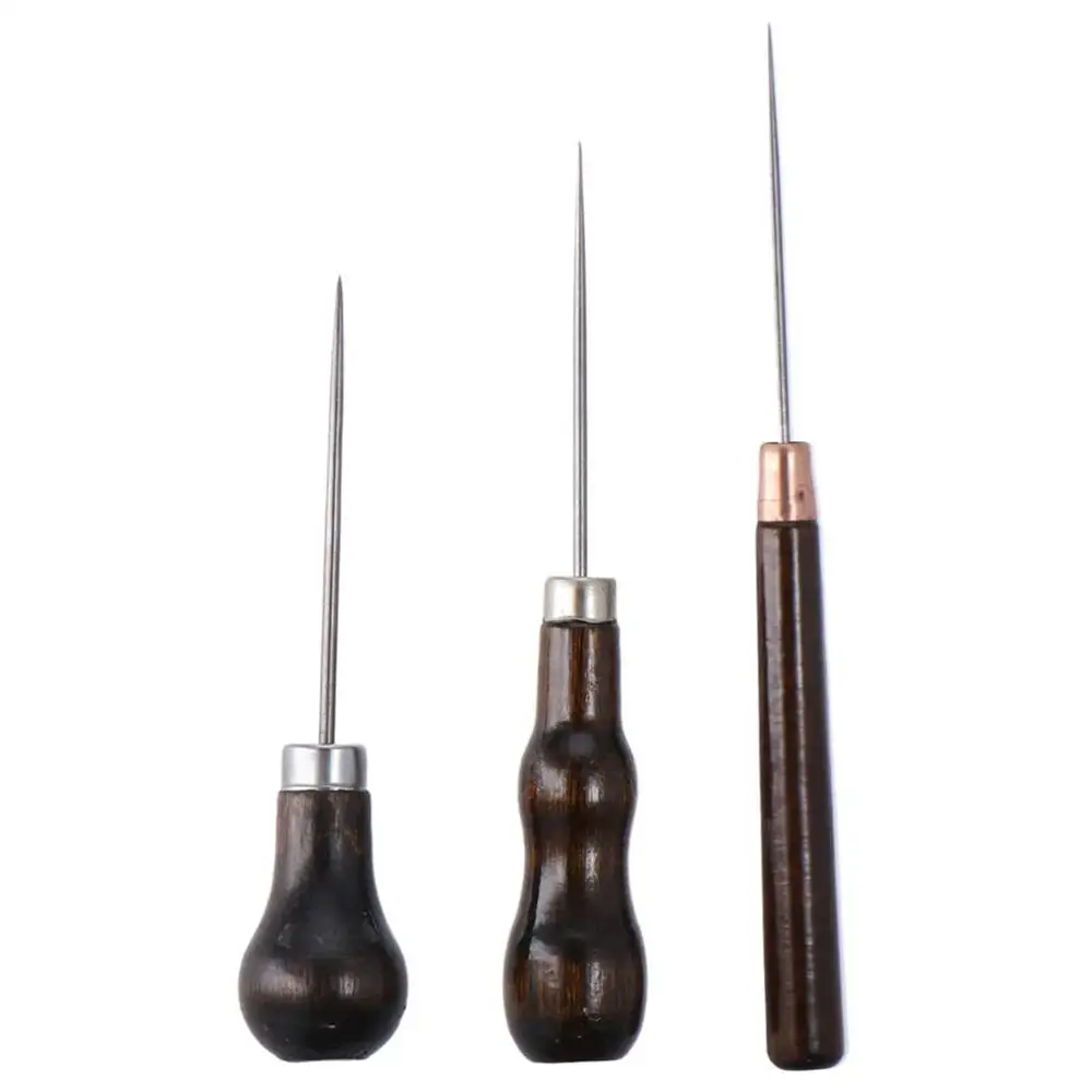 3Pcs Wooden Handle Scratch Awl Tool,Leather Punch Hole Craft,Sewing Awl ...