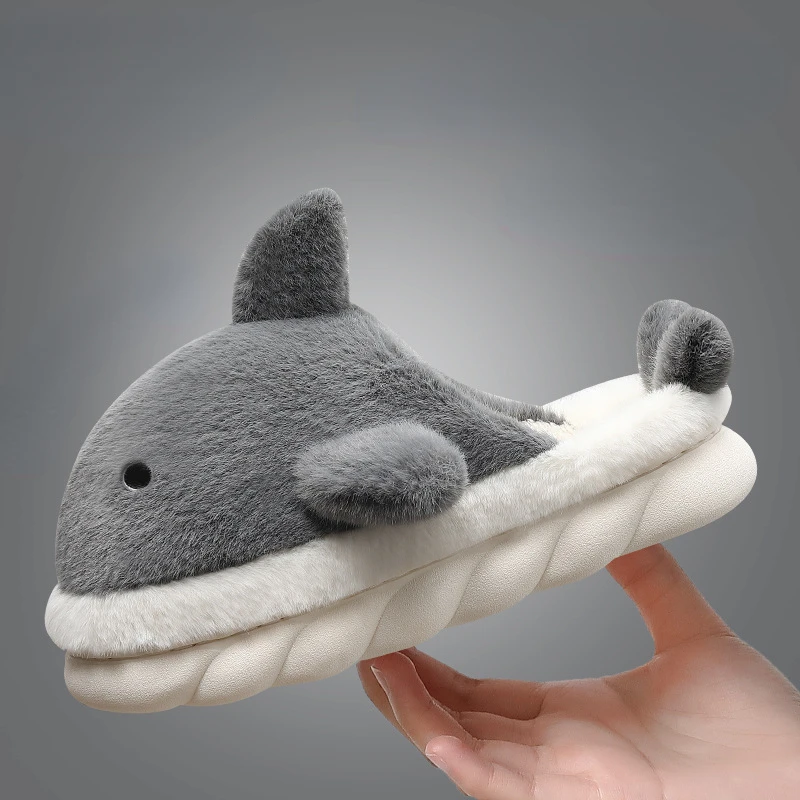 Cute Shark Cotton Slippers Women's Autumn And Winter Home Indoor Non ...