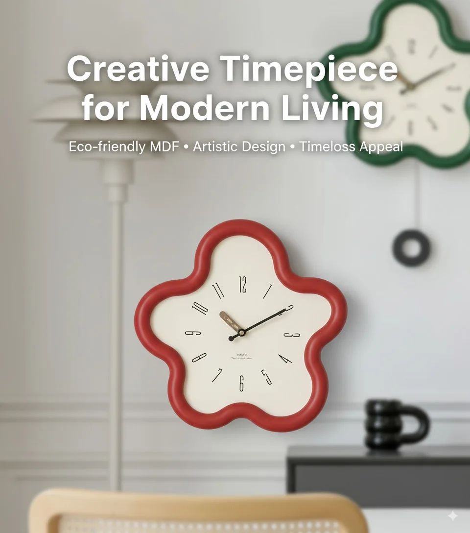 14inch Aesthetic Flower Pendulum Wall Clock Silent Modern Nordic Living ...