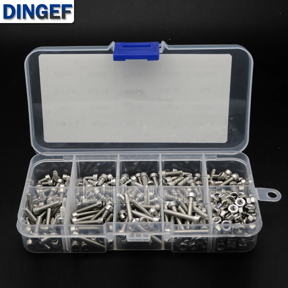 340PCS-M3-M3x5-M3x6-M3x8-M3x10-M3x12-M3x14-M3x16-M3x20-Stainless-Hex ...